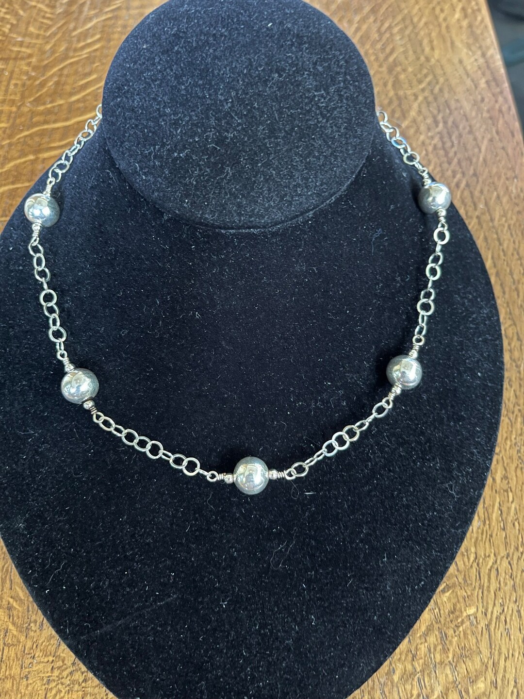 Sterling Silver Beaded Link Necklace, 18-22” - Etsy