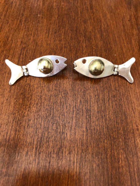 mixed metals fish earrings - Gem