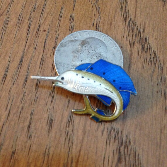 Sterling Silver Enamel Swordfish Pin - Gem