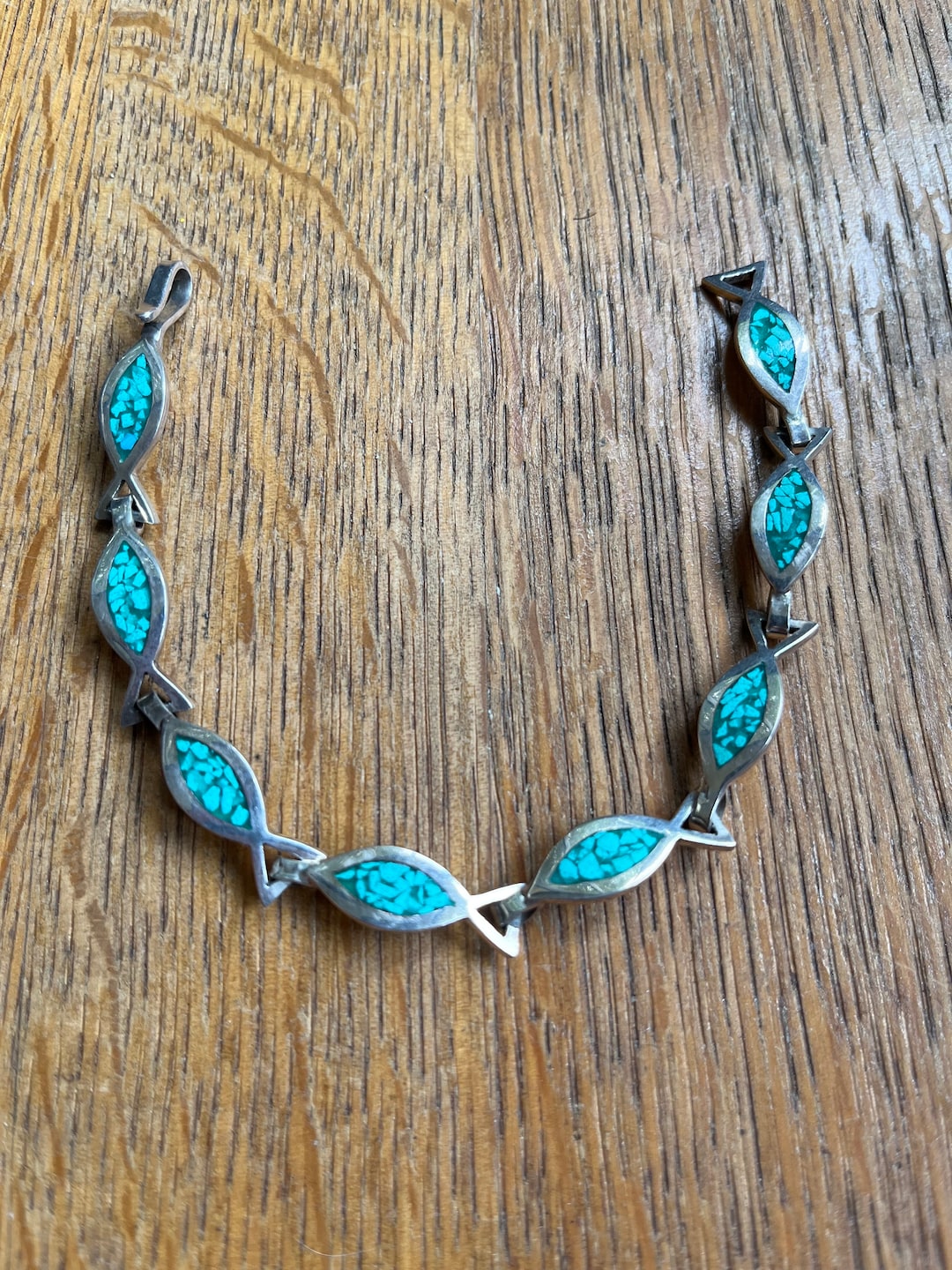 Sterling Silver and Turquoise Fish Link Bracelet 7 1/4” - Etsy
