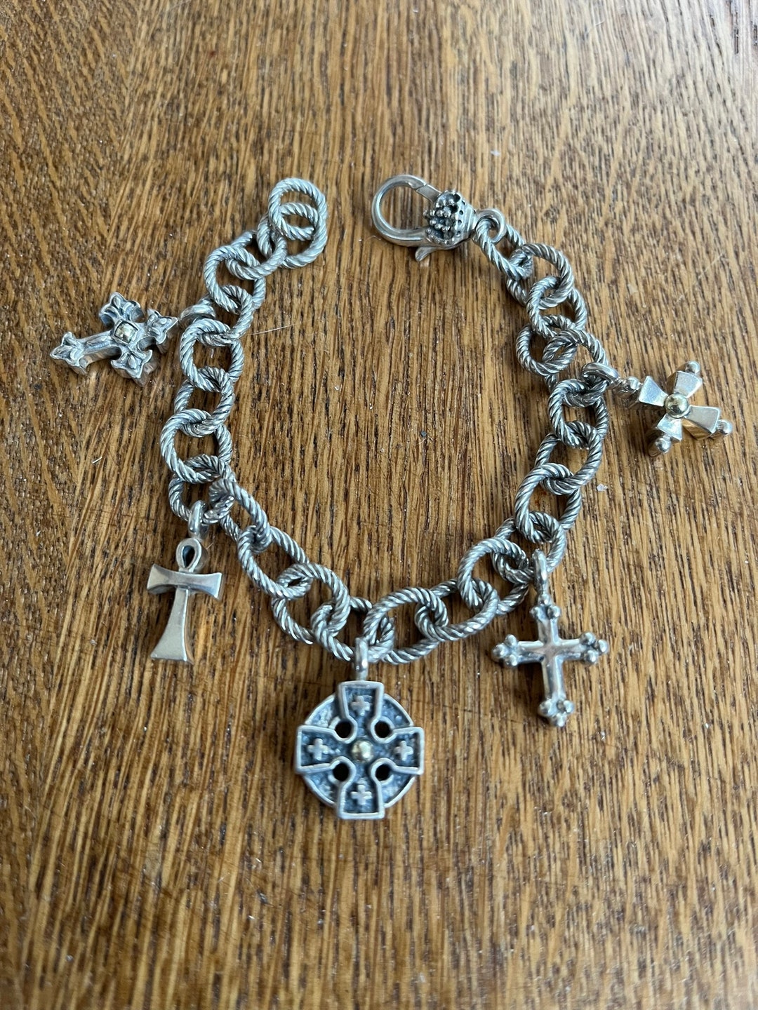 Ann King 18k and Sterling Silver Cross Charm Bracelet, 7 1/2” - Etsy