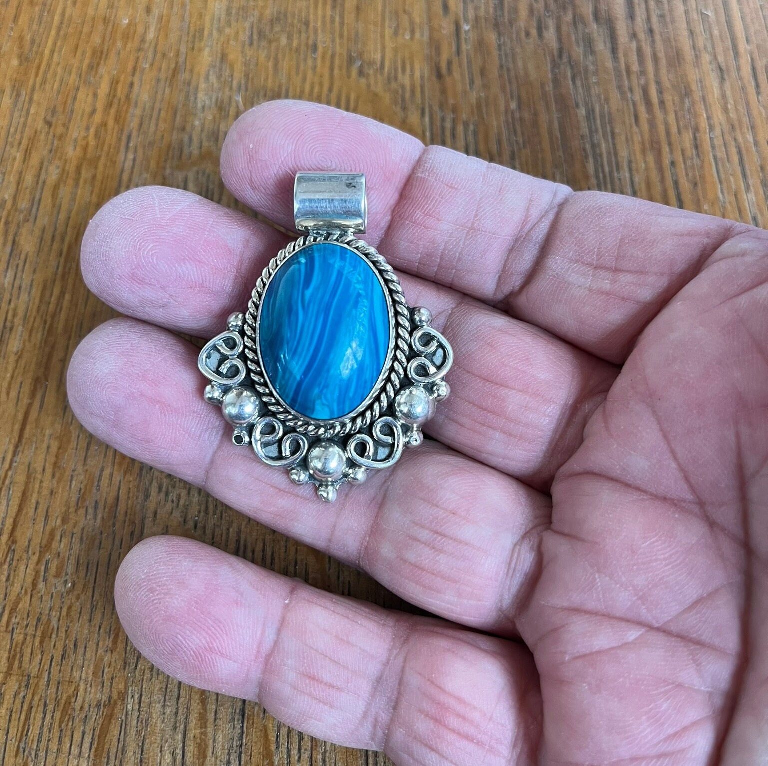 Sterling Silver and Blue Earth Stone Pendant - Etsy