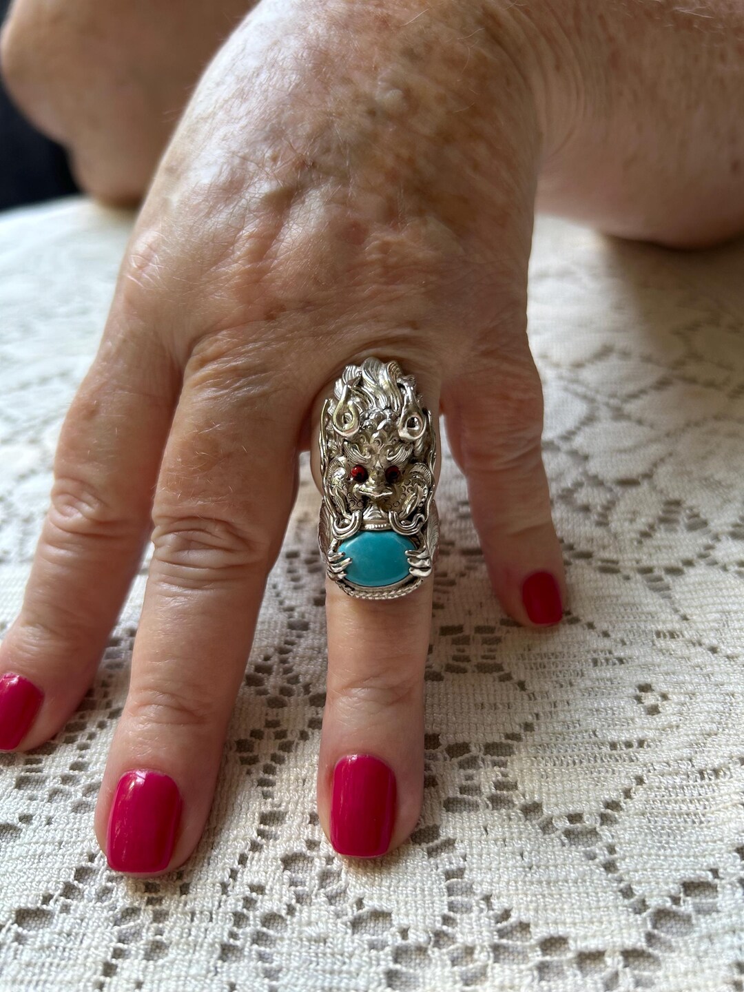Sterling Silver and Turquoise Goblin Ring, 8 - Etsy