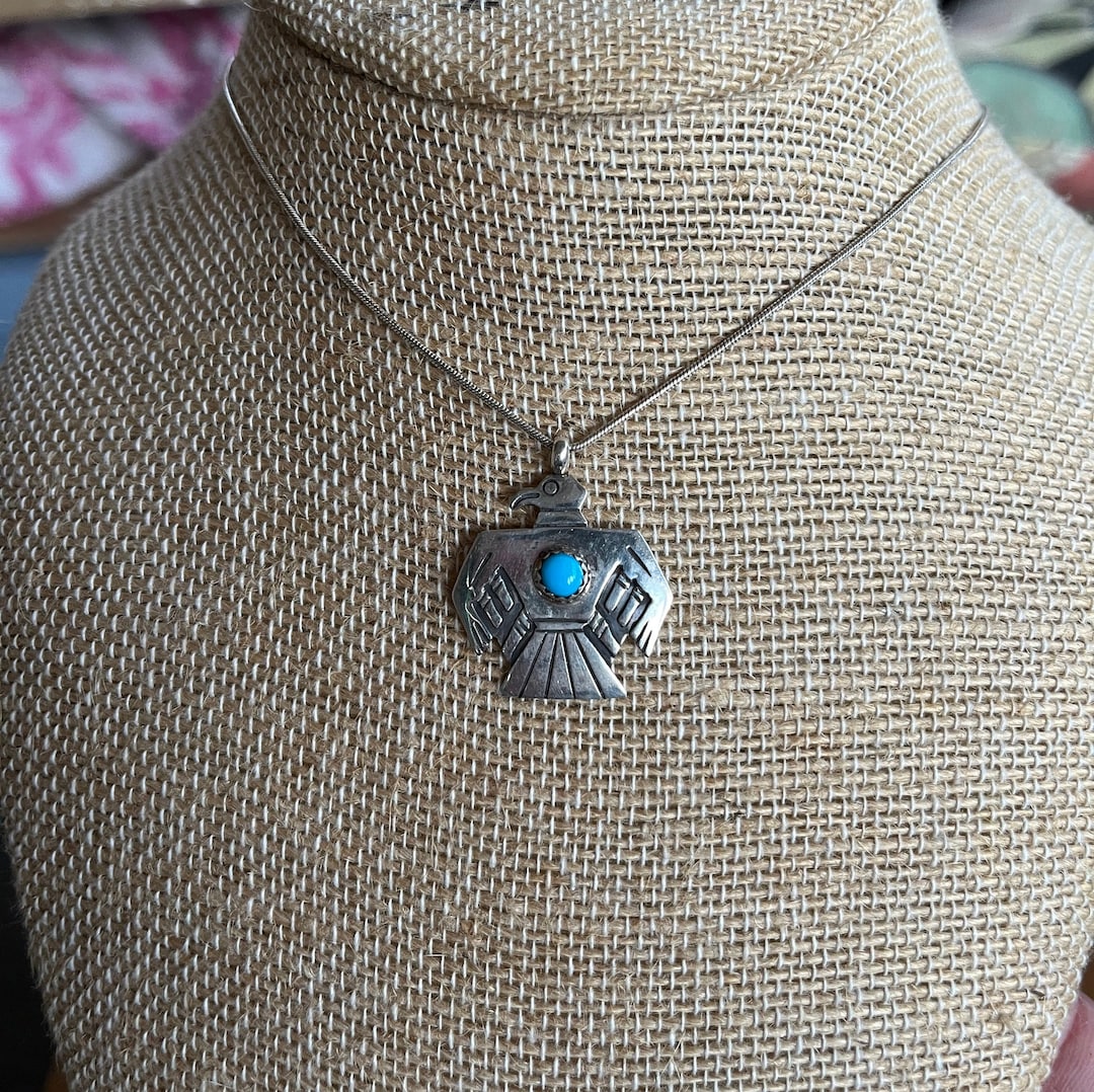 Native American Old Pawn Silver and Turquoise Pendant Necklace 16” - Etsy