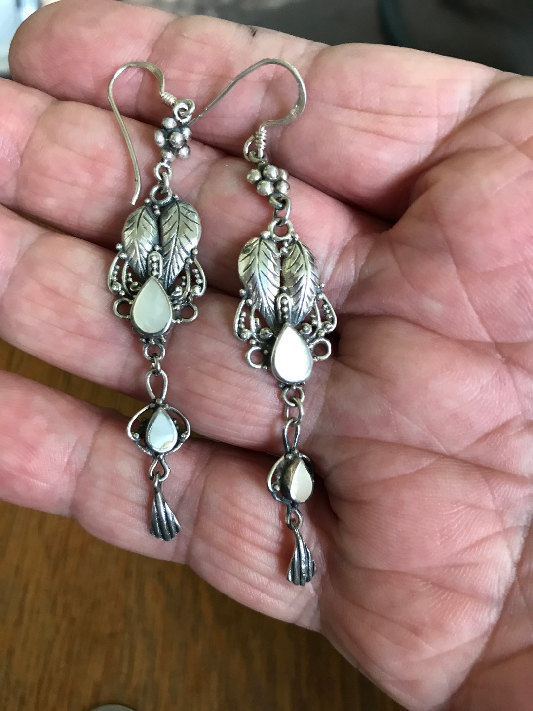 Sterling Silver And Mother Of Pearl Dangle Earrings Etsy