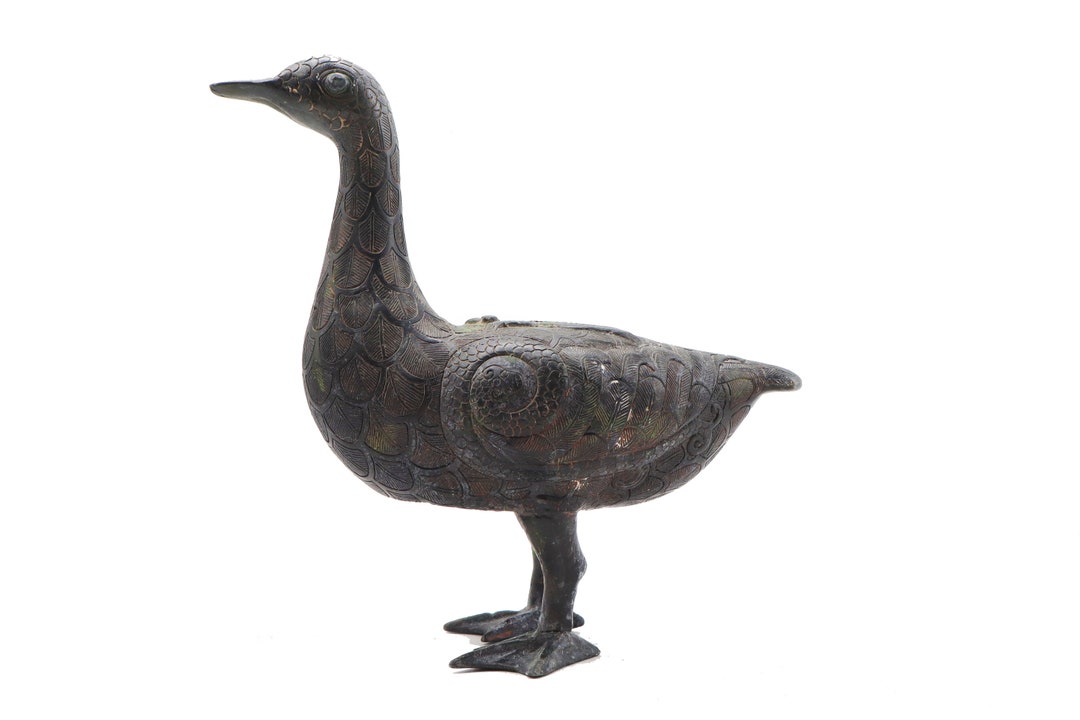 Antique Unique Bronze Duck Sculpture Carved With Frog and Snakes ...