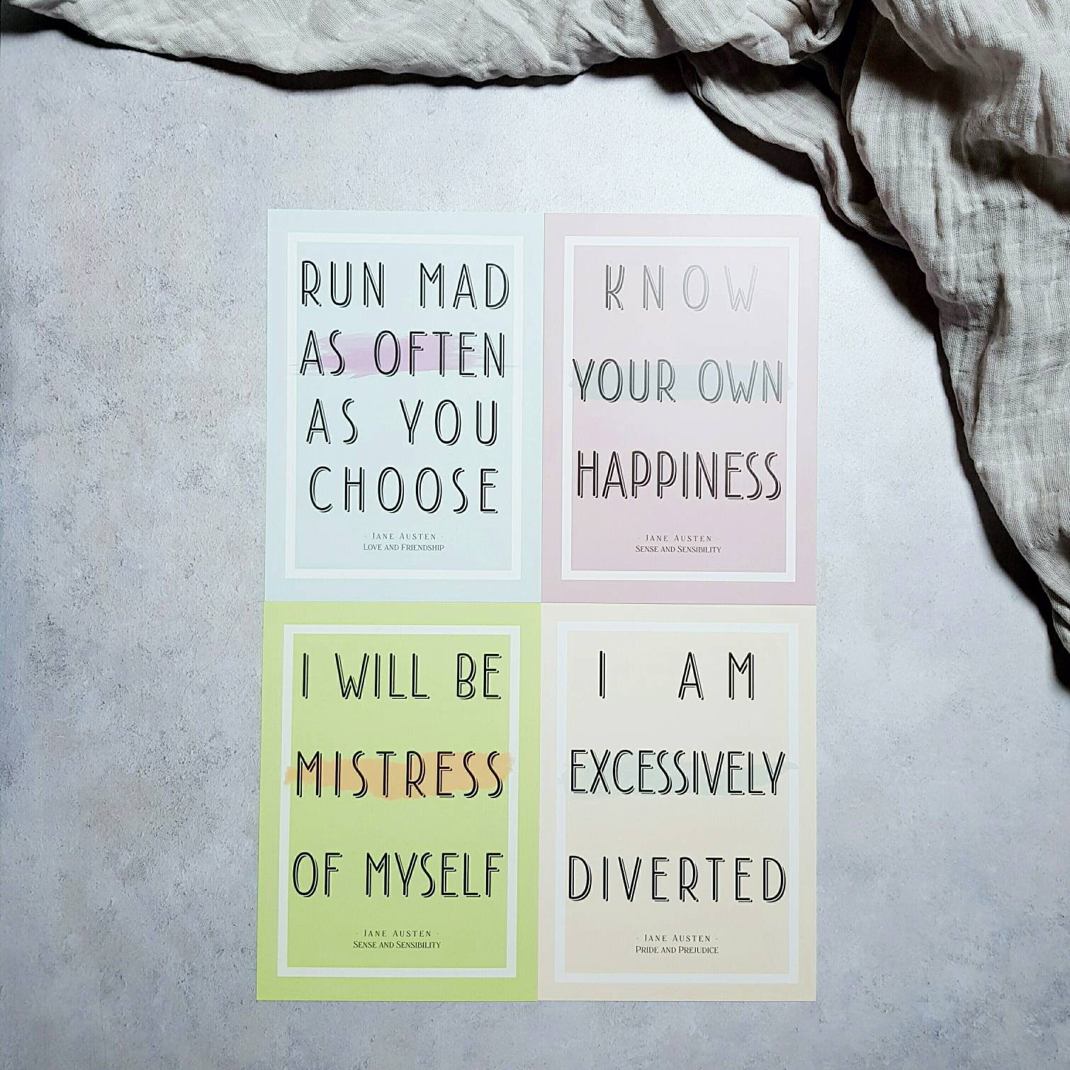 Jane Austen Minimalist Literary Quote Wall Art Prints Set - Etsy