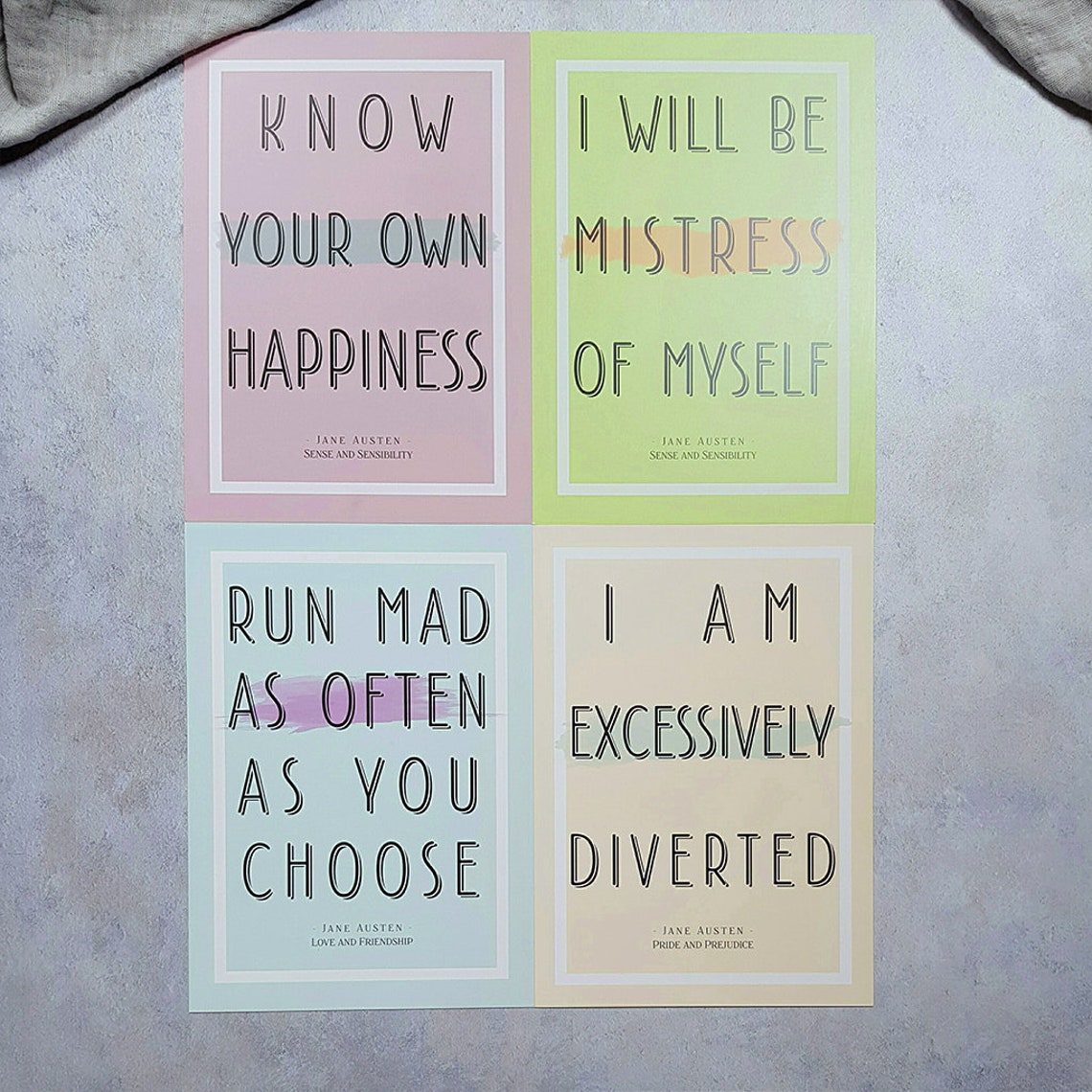 Jane Austen Minimalist Literary Quote Wall Art Prints Set - Etsy