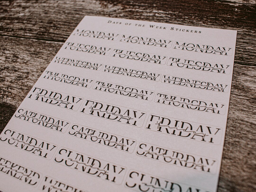 Days of the Week Stickers Book Journal Sticker Sheet Journalling ...