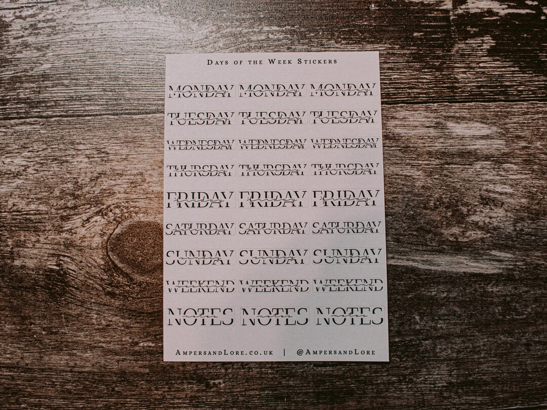 Days of the Week Stickers - Book Journal Sticker Sheet - Journalling ...