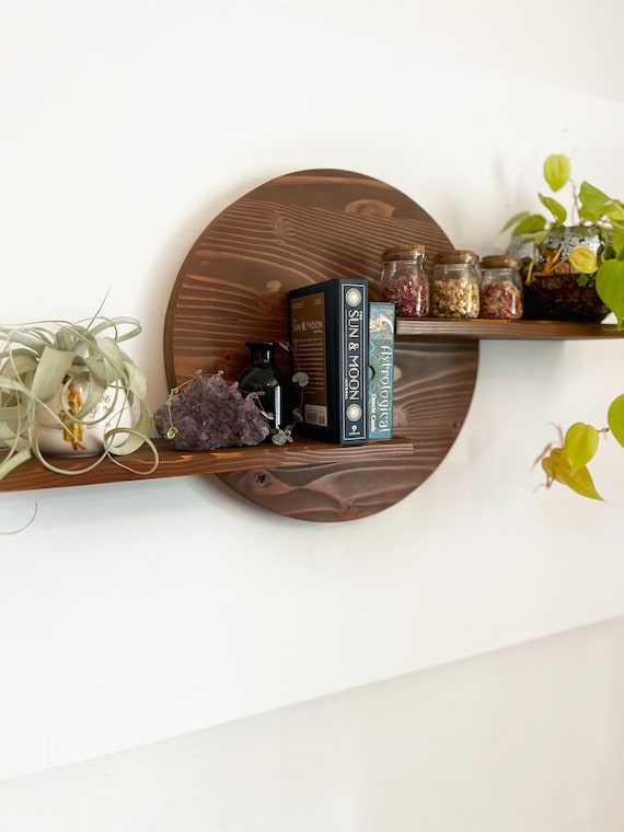 Round wooden hanging shelf store