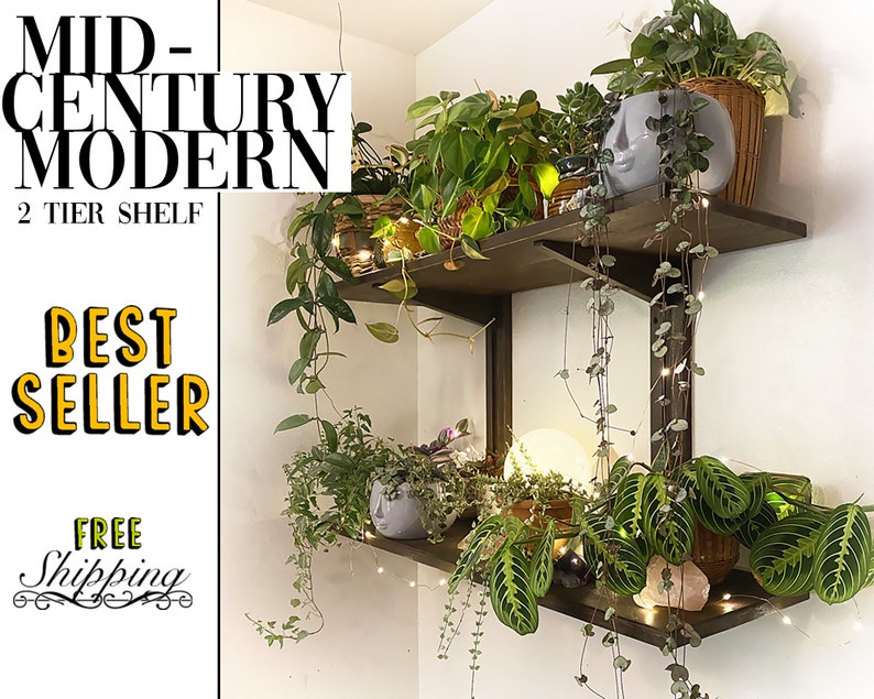 Large Midcentury Modern Shelving / Two Tier Shelf / Midcentury Modern ...