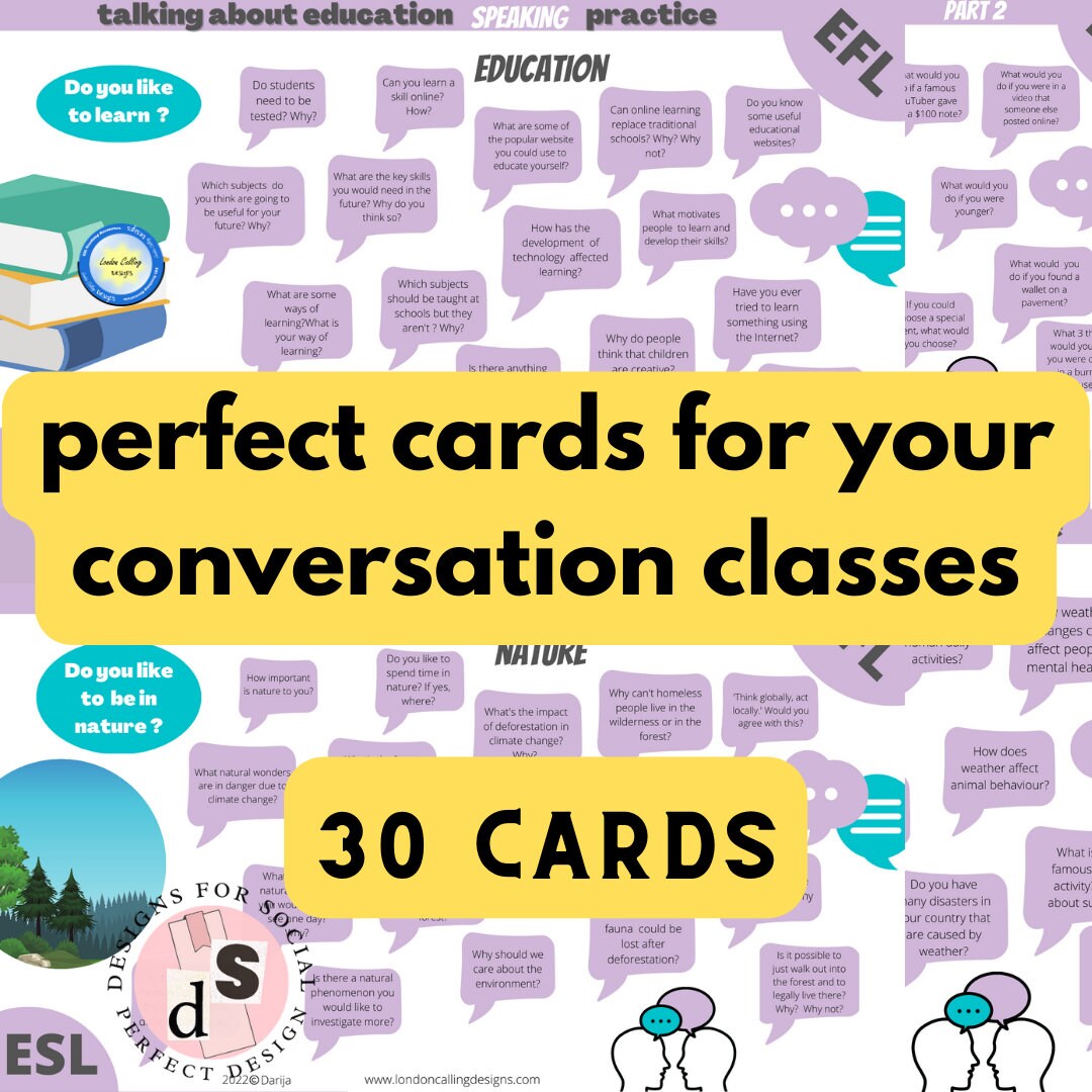 Conversation Cards for ESL or EFL Students-great for Online Teaching ...