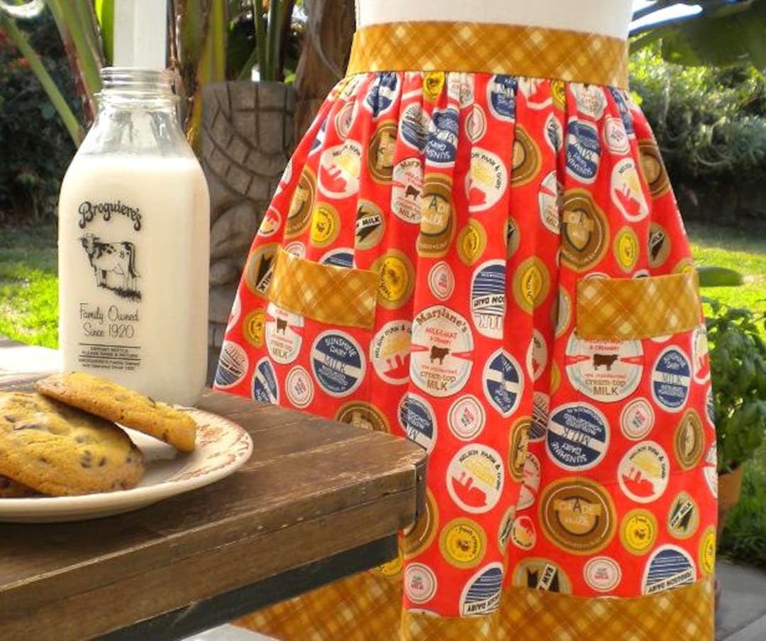 Milk Bottle Cap Half Apron, Red With Butterscotch Plaid Trim - Etsy