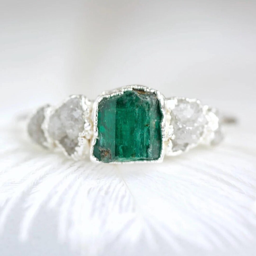 Raw Emerald Ring. Nature Inspired Raw Rough Uncut Dark Deep Green ...
