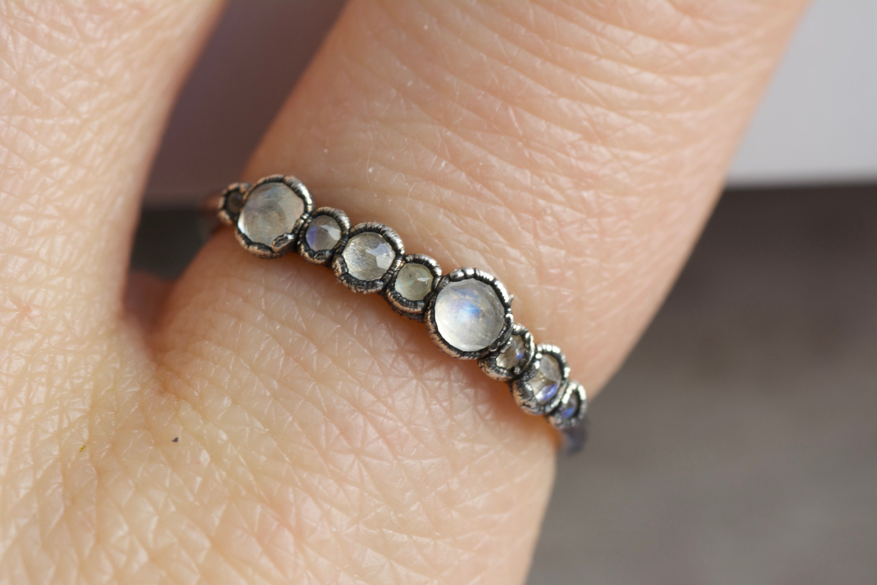 999 Pure Fine Silver Rainbow Moonstone Band Ring. Moonstone | Etsy