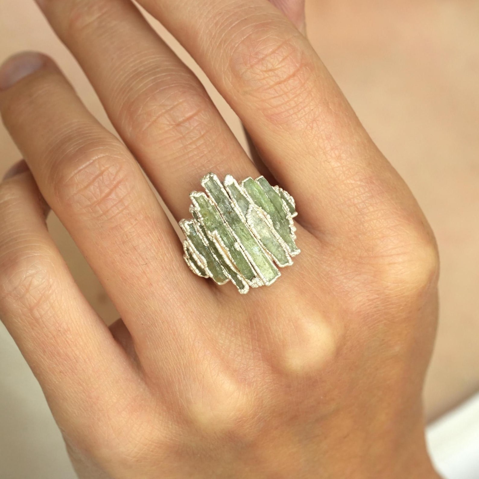Kyanite Shield Ring. Green Raw Crystal Crown Ring Natural Rough Kyanite ...