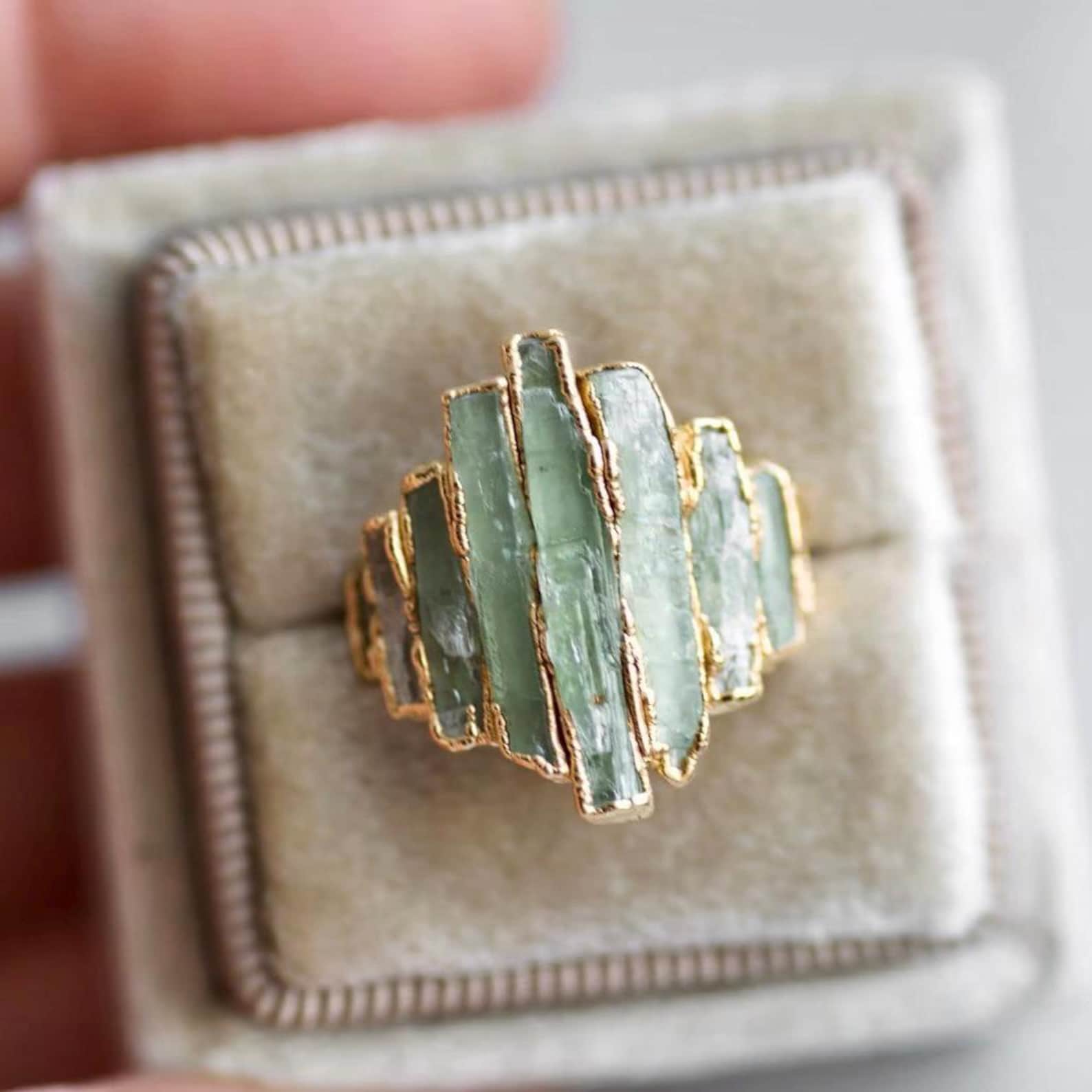 Kyanite Shield Ring. Green Raw Crystal Crown Ring Natural Rough Kyanite ...