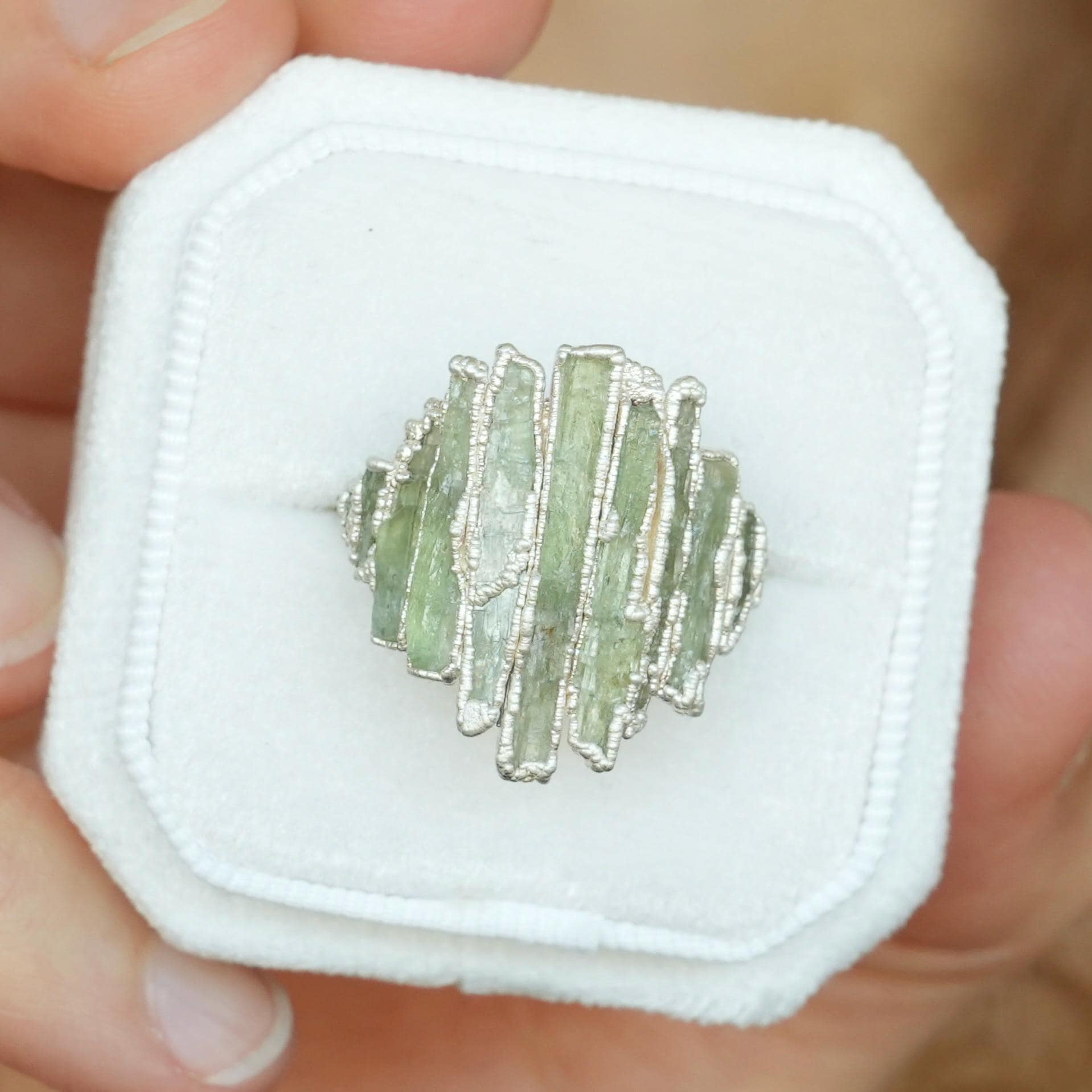 Kyanite Shield Ring. Green Raw Crystal Crown Ring Natural Rough Kyanite ...