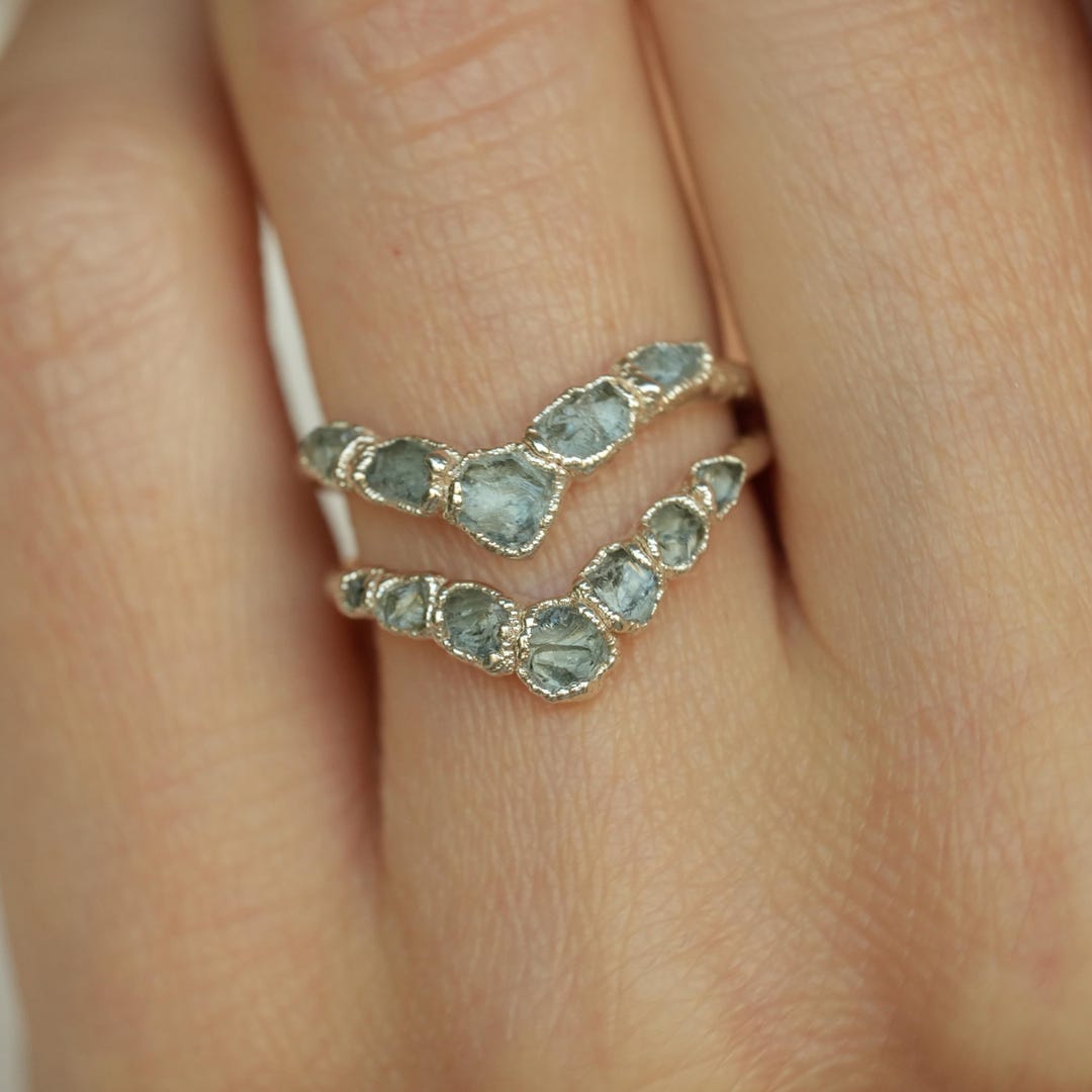 Aquamarine Wave Ring: RTS 999 Pure Silver Electroformed Rustic Raw ...