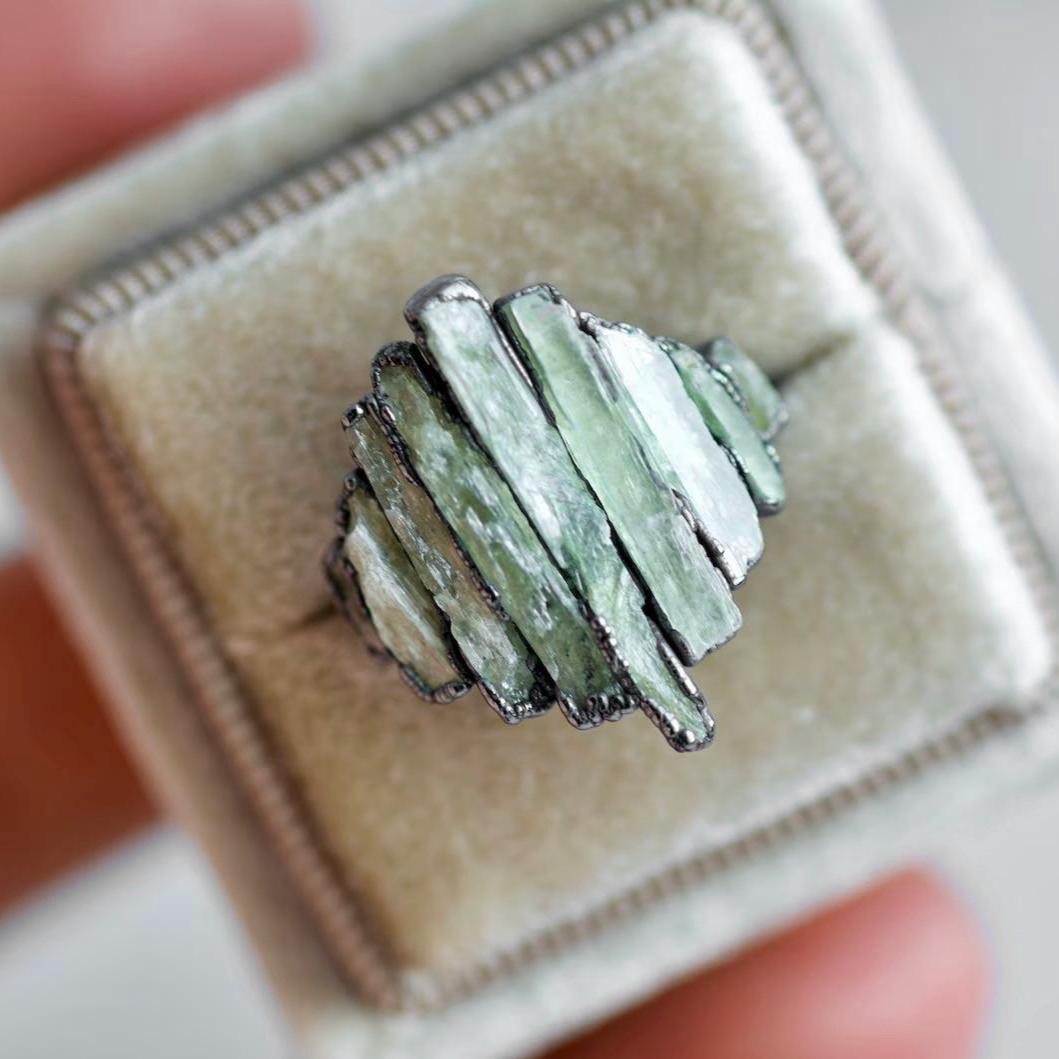 Kyanite Shield Ring. Green Raw Crystal Crown Ring Natural Rough Kyanite ...