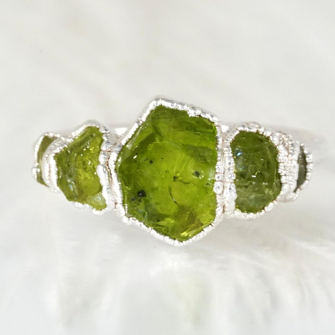 Rough Raw Peridot Alternative Engagement Ring. 999 Pure Fine Silver Raw ...