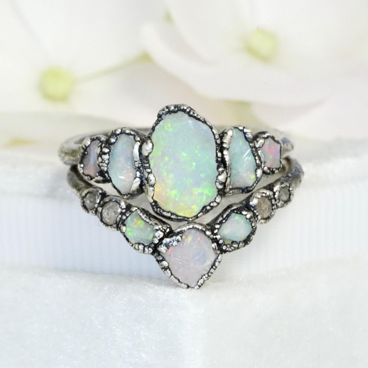 Raw Australian Opal Ring SET. Rough Uncut Unique Australian Opal Ring ...