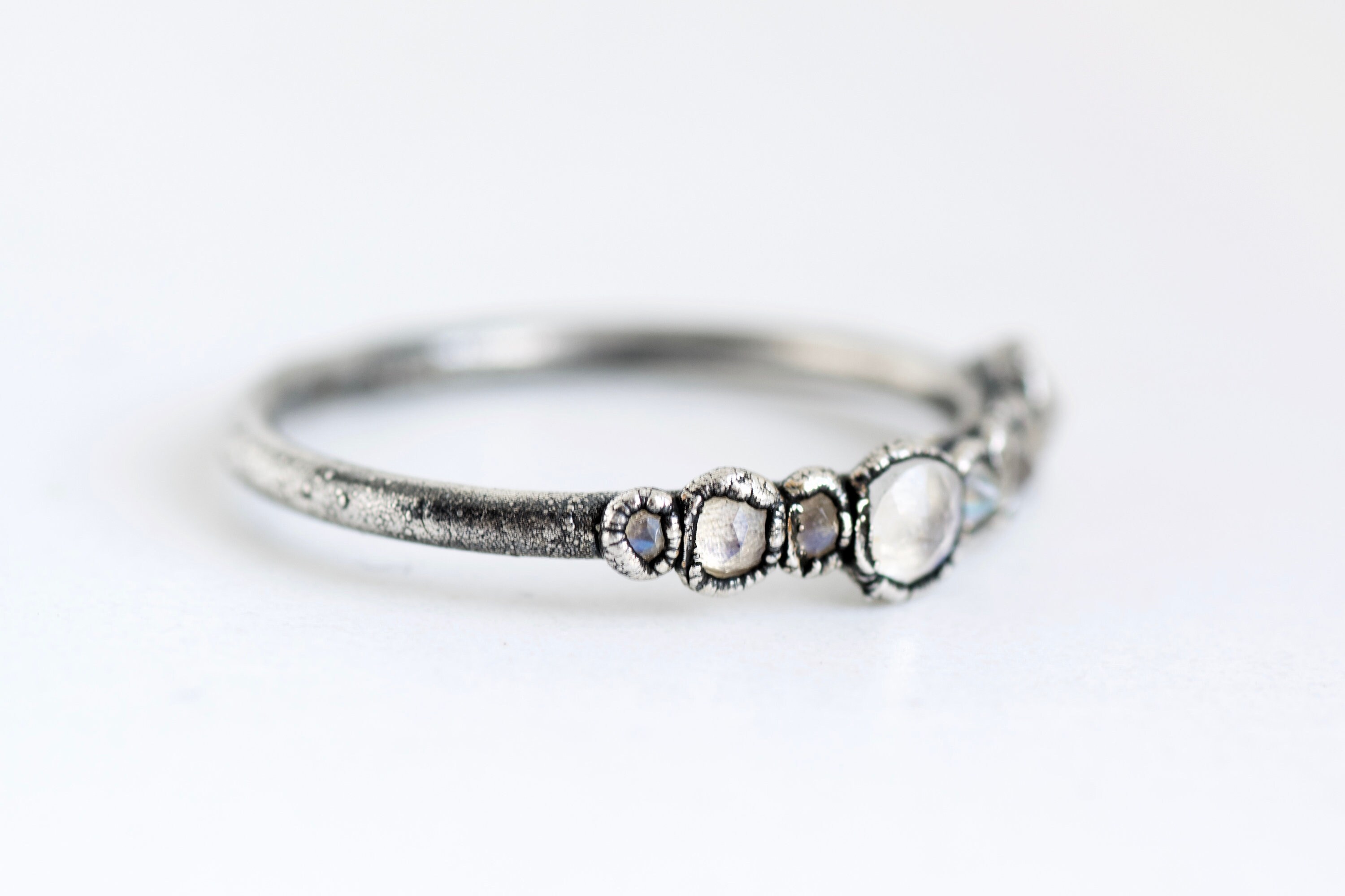 999 Pure Fine Silver Rainbow Moonstone Band Ring. Moonstone | Etsy