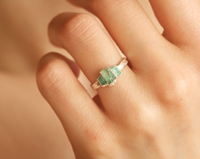 999 Pure Fine Silver Emerald Engagement Ring. Emerald Ring. Emerald ...