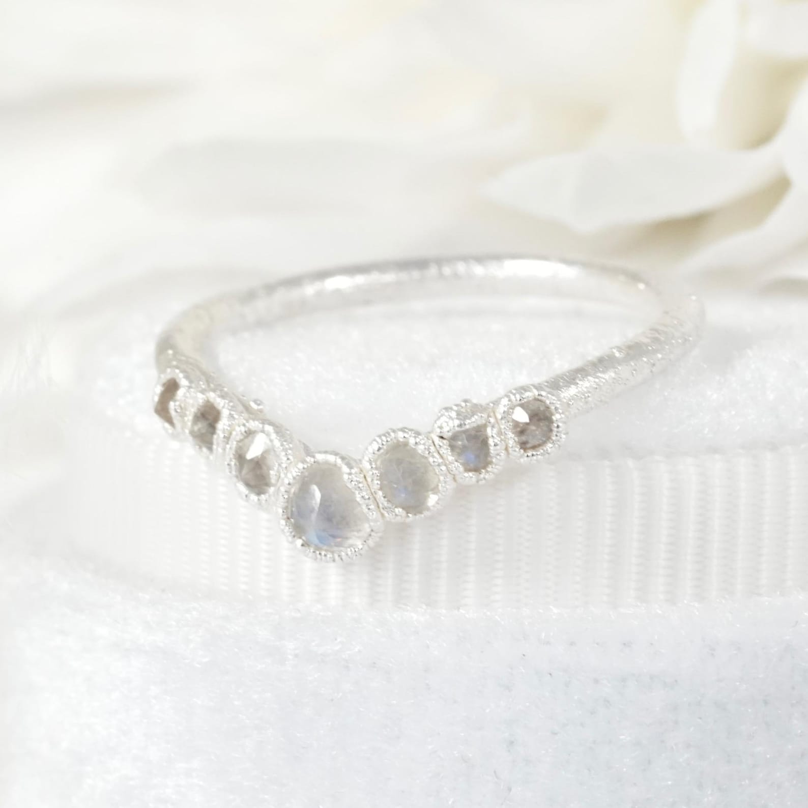 SET or SINGLE // Rainbow Moonstone and Raw White Diamond Rings ...