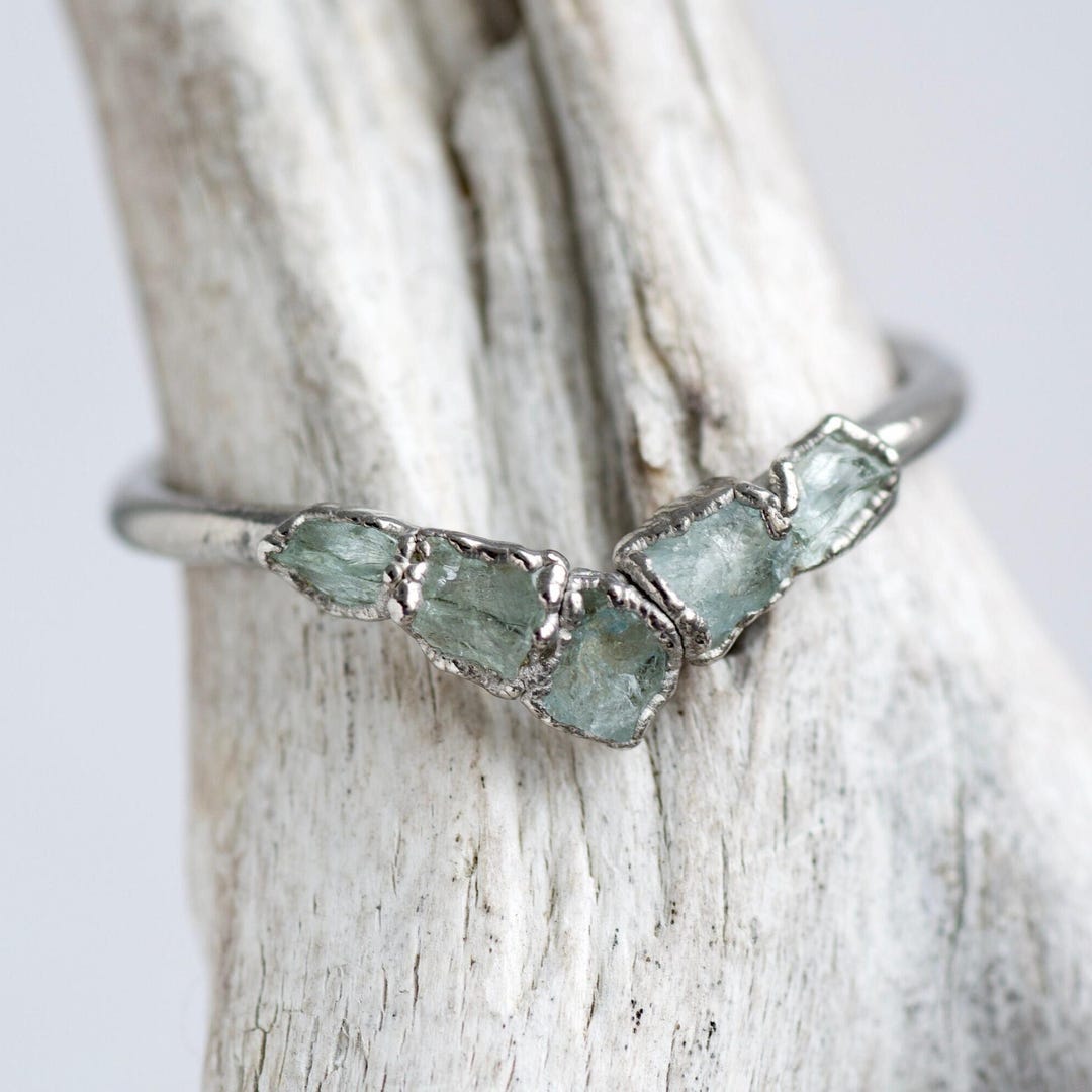 Aquamarine Wave Ring. 999 Pure Silver Wedding Band Raw Crystal Wave ...