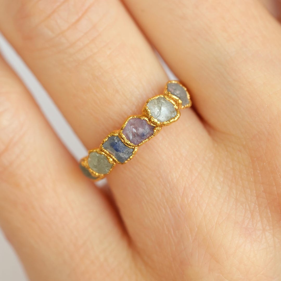 Raw Sapphire Ring. Multicolor Nature Inspired Sapphire Crystal Wedding ...