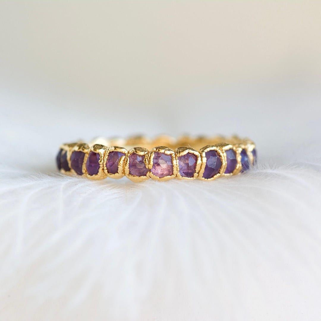 Faceted Amethyst Eternity Ring. Purple Gem Wedding Band Eternity Ring ...