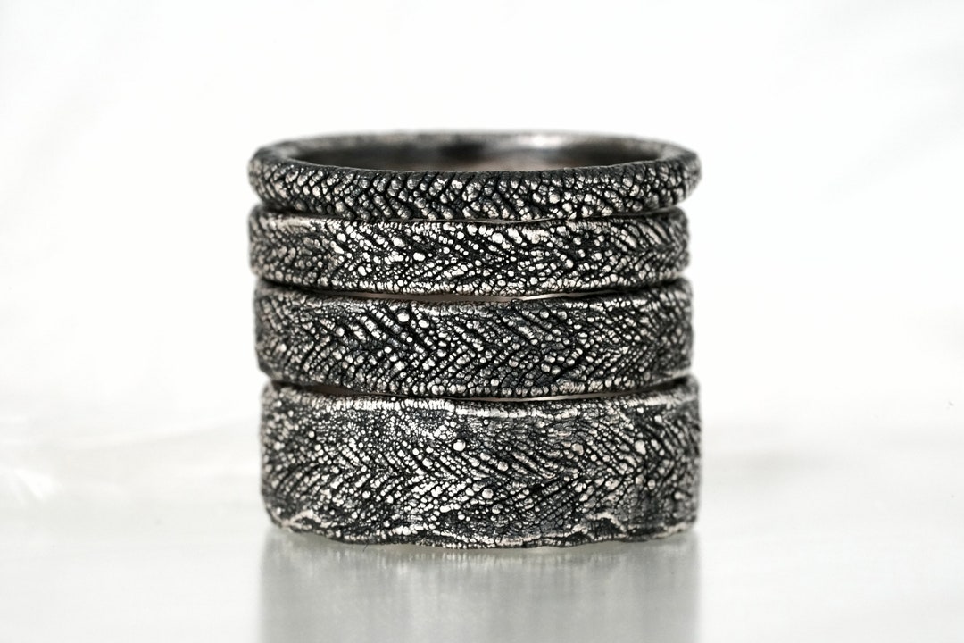 Fine Silver Rustic Organic Hammered Tire Pattern Ring Silver Barrel ...