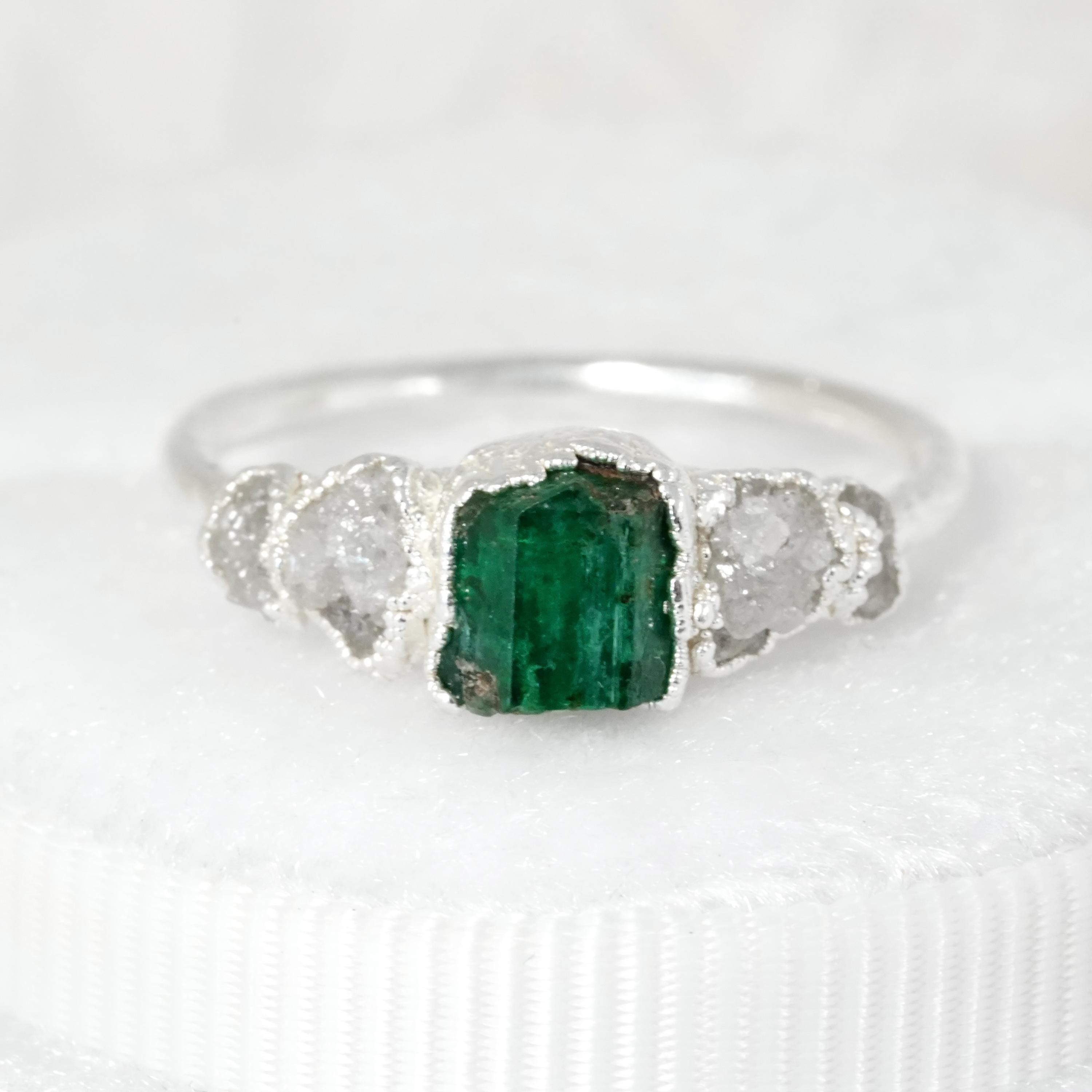 Raw Emerald Ring. Nature Inspired Raw Rough Uncut Dark Deep Green ...
