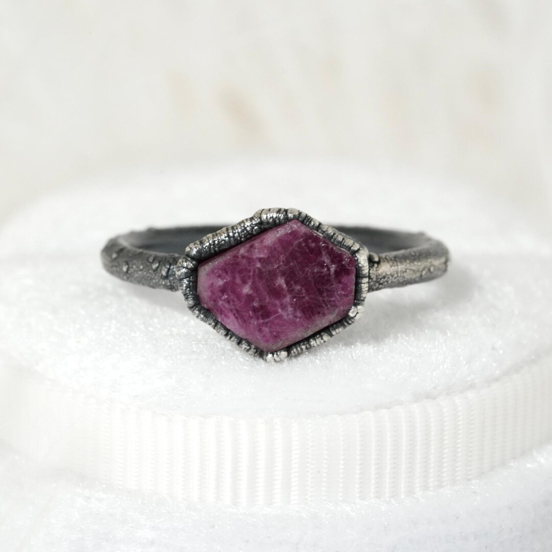 Raw Ruby Engagement Ring Genuine Ruby Crystal Ring Rustic Ruby Ring ...