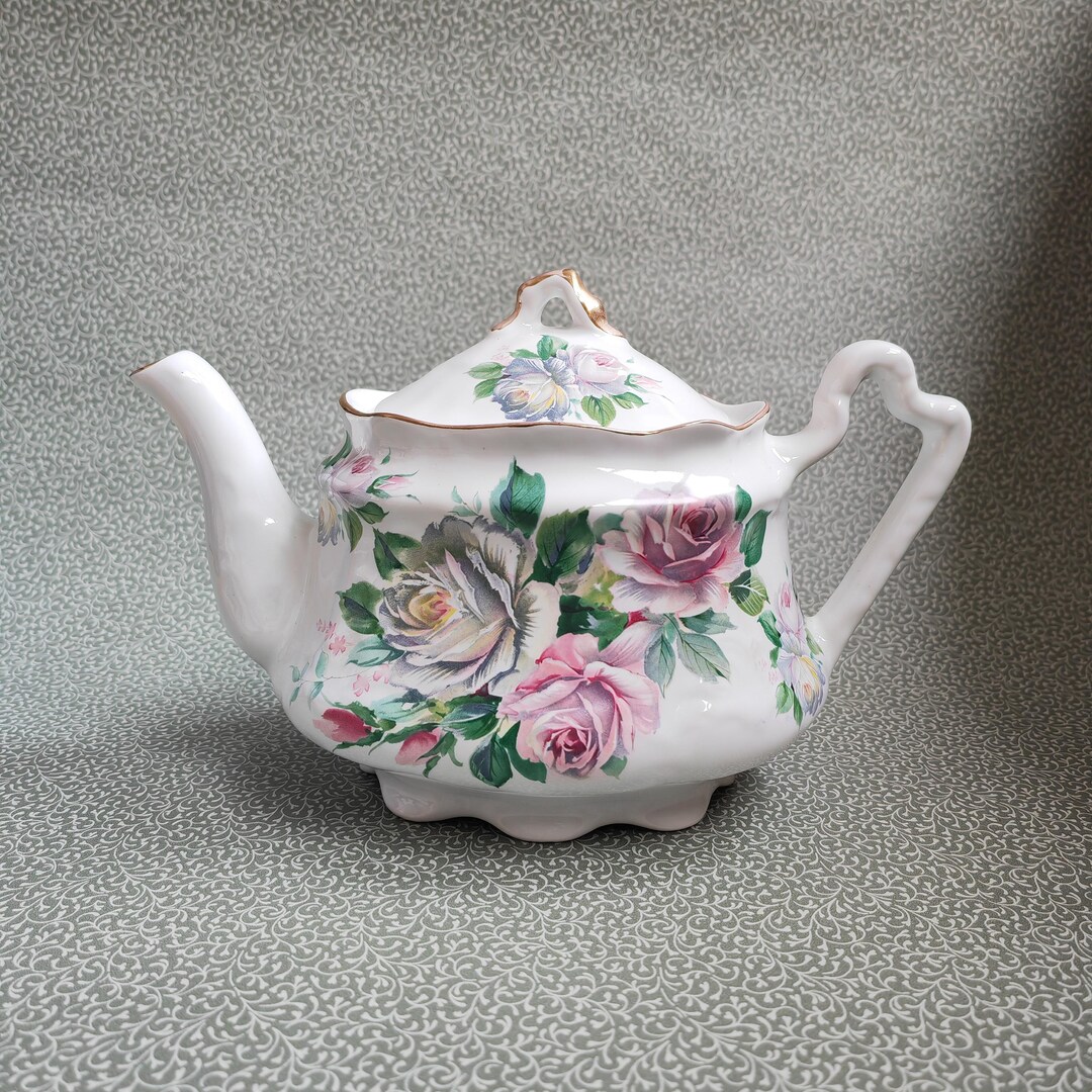Vintage Arthur Wood White Ceramic Teapot With Floral Pattern, Roses, No ...