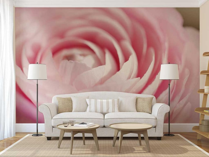 Pink Rose Wall Mural Floral Wall Decal Flowers Wallpaper - Etsy