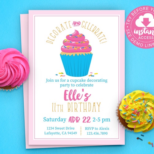 Cupcake Birthday Invitation Cupcake Decorating Party - Etsy