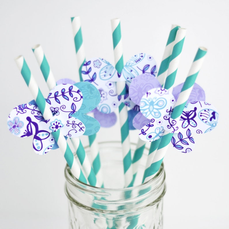 Butterfly Straw Toppers Butterfly Straw Flags Purple and - Etsy