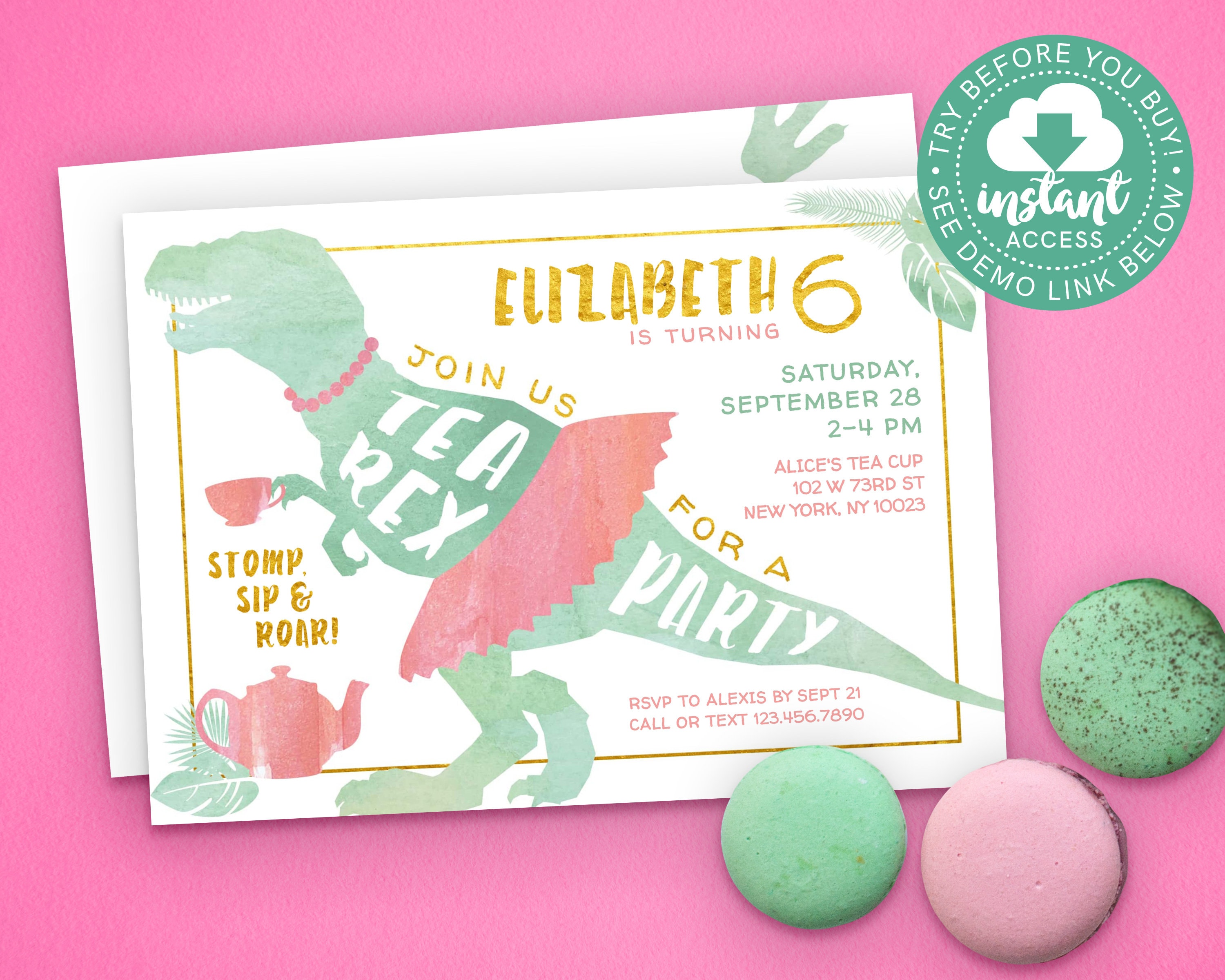 Tea Rex Invitation Dinosaur Tea Party for Girls Edit & | Etsy