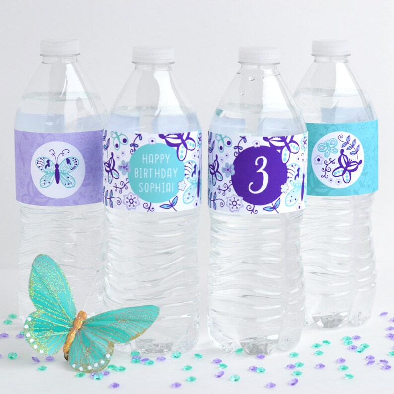 Butterfly Water Bottle Labels Water Bottle Wrappers Purple - Etsy
