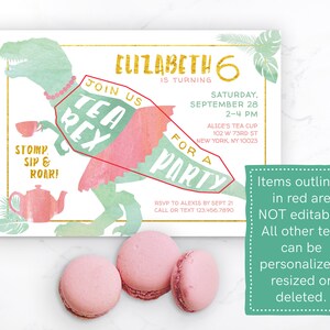 Tea Rex Invitation • Dinosaur Tea Party for Girls • Edit & Download ...