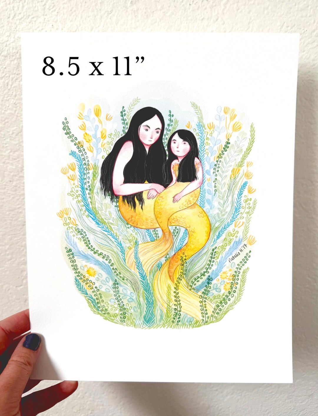 Mother and Child Mermaids Art Print // Watercolor and Colored Pencil ...