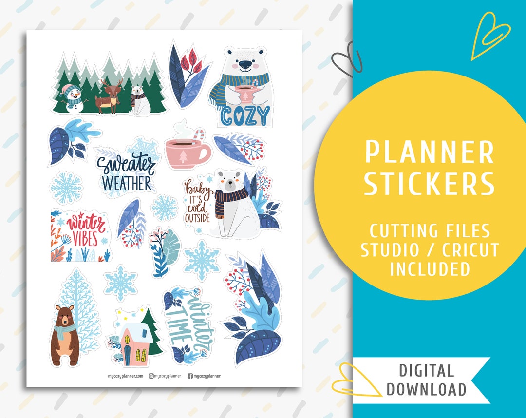 Cute Winter Stickers. Instant Download Planner Sticker Kit. Cute Winter ...