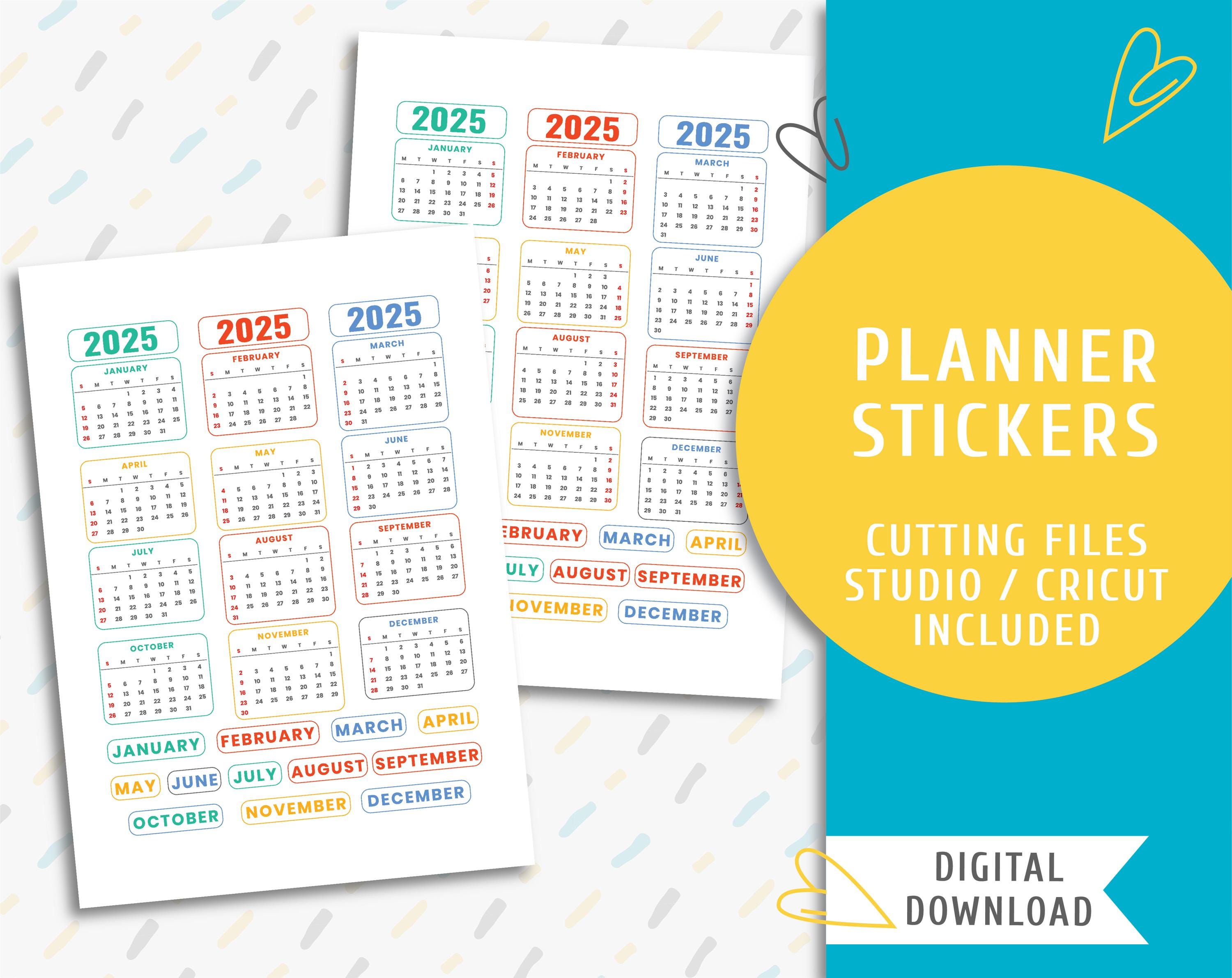 Printable Calendar Stickers 2025. Instant Download Planner Sticker Kit ...