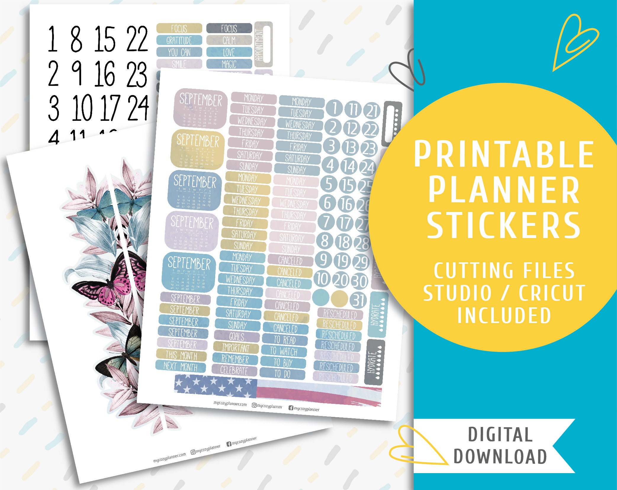 Watercolor Butterfly Planner Stickers. Printable Watercolor Planner ...
