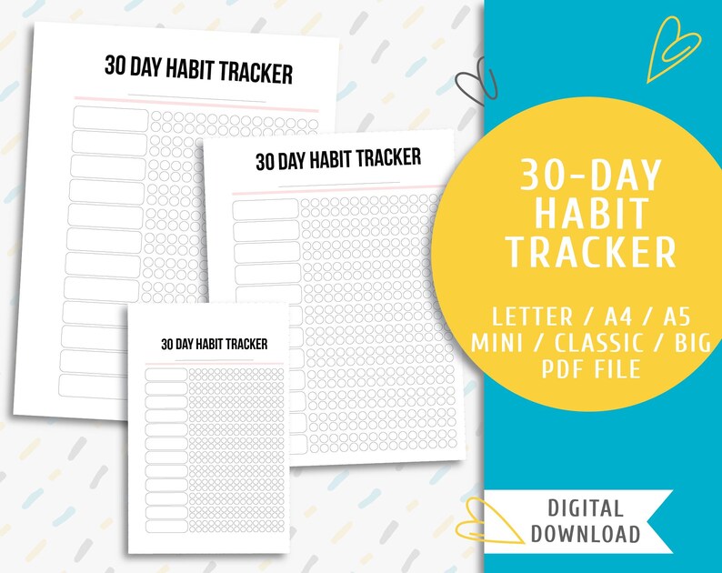 30-day Habit Tracker Printable Template. Monthly Goal Tracker Template ...