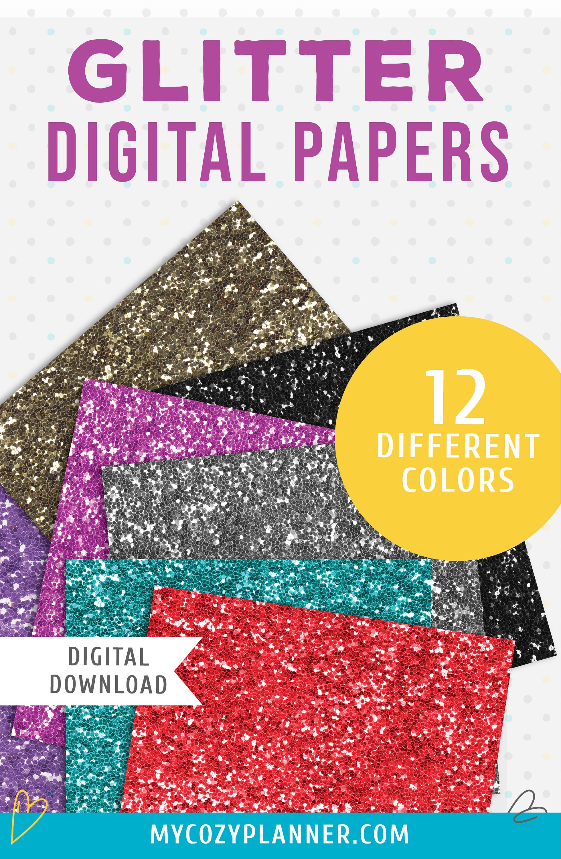 Printable Papers. Digital Glitter Paper. Instant Download Scrapbook ...