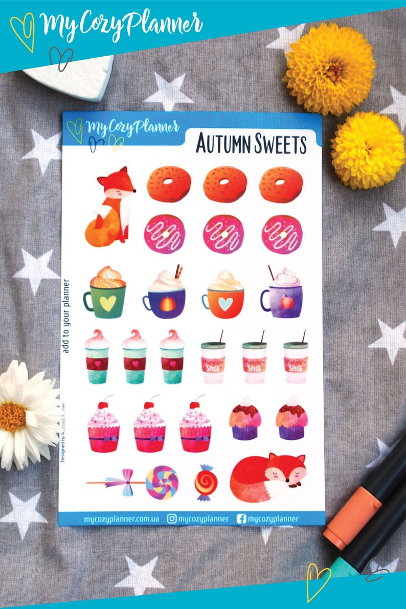 Autumn Sweets Planner Stickers: Coffee, Donuts, and Fox (kiss Cut) - Etsy